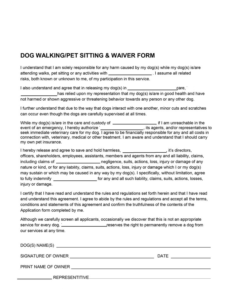 Pet Sitting Waiver Form Pet Sitting Release Form Dog - Etsy Pet Sitting Waiver Form Pet Sitting Release Form Dog - Etsy