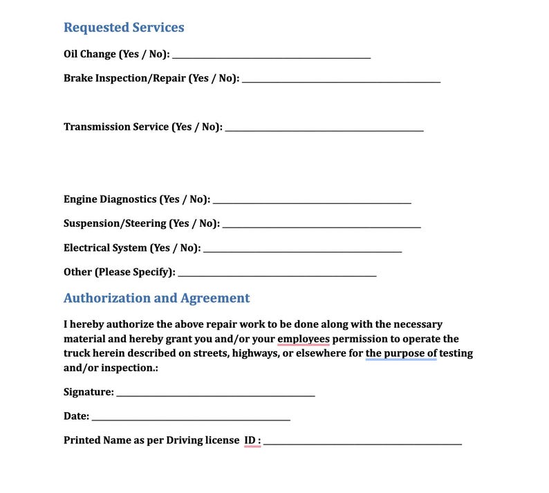 Truck Repair Request Form - Truck Maintenance and Service Request Form ...