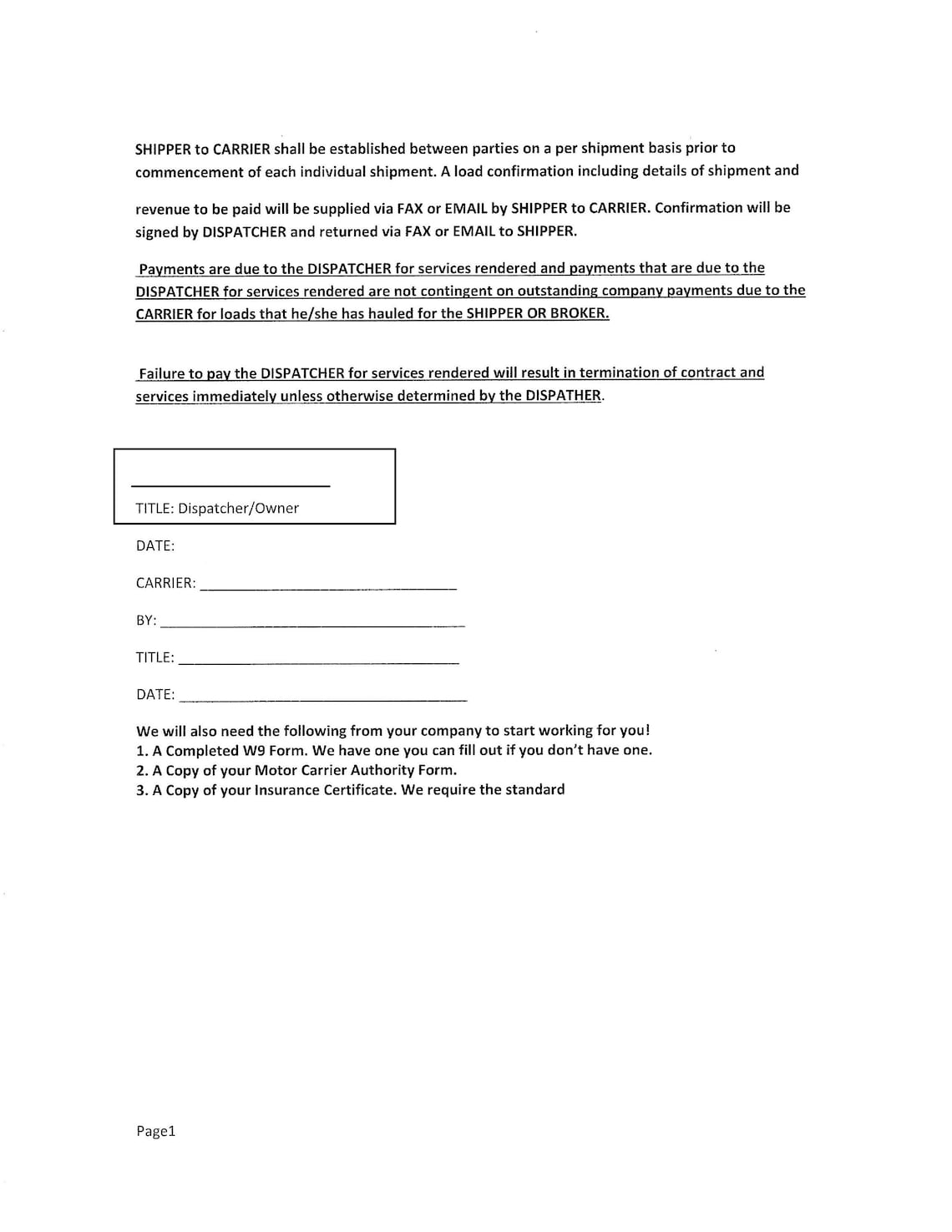 Freight Dispatch Carrier Contract - Freight Dispatcher Contract ...