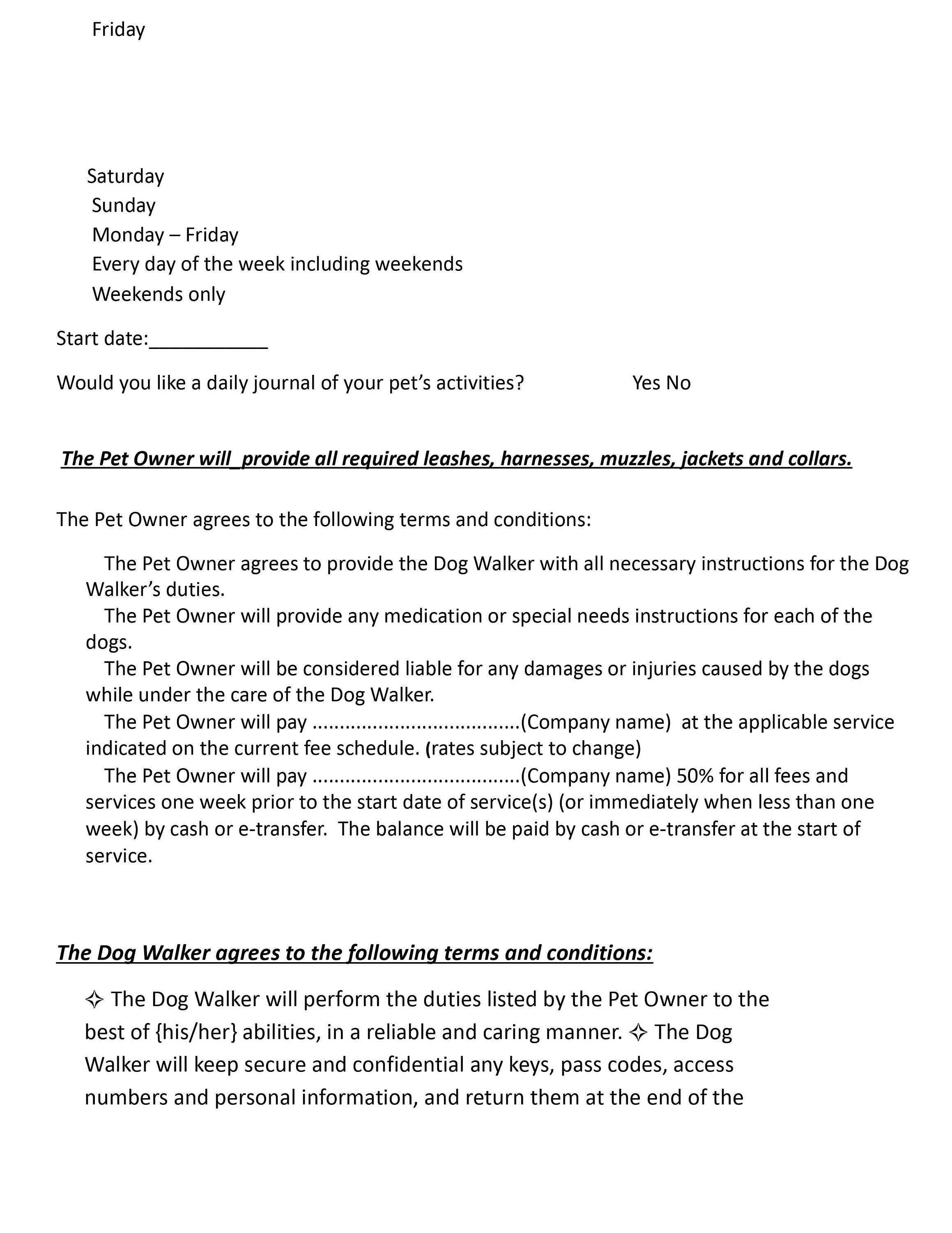 Dog Walking Registration Form With Service Agreement Pet | Etsy