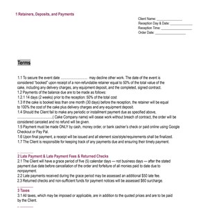 Wedding Cake Contract Template, Editable Bakery Client Agreement ...