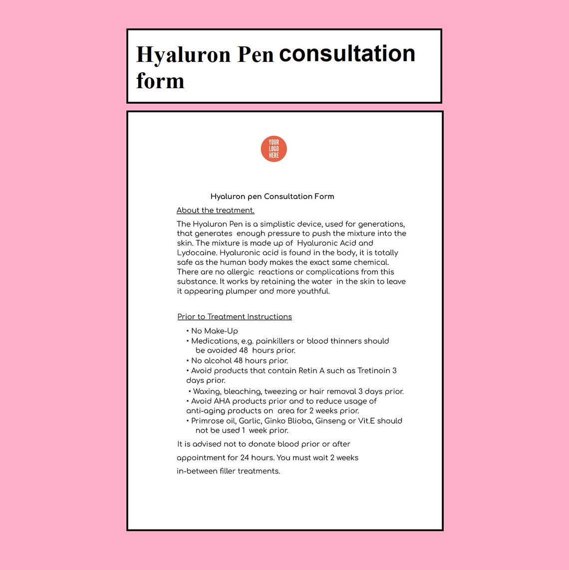 Hyaluron Pen Form Full Kit Template 100% Editable Template | Etsy