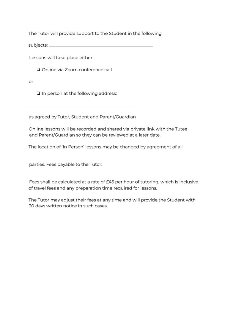 Tutor Contract Tutoring Contract Template Tutoring - Etsy