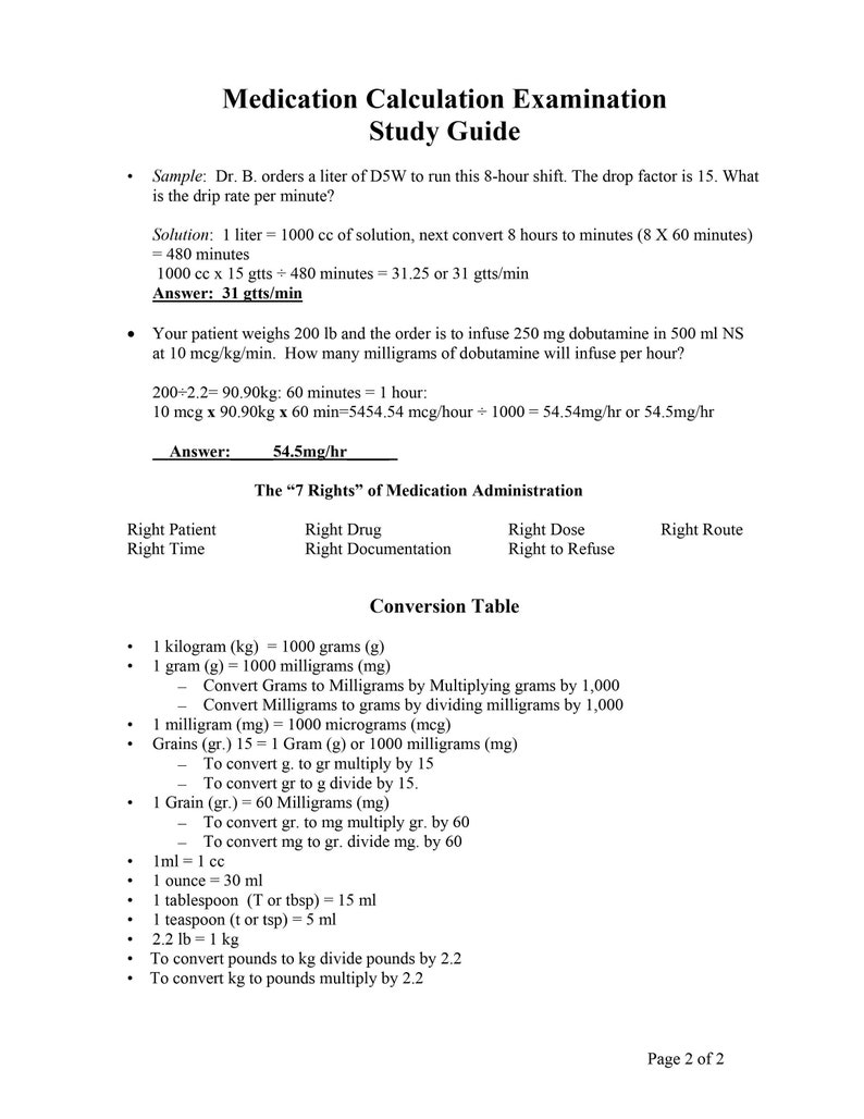 Dosage Calculation Dosage Calculation for Nursing Practice | Etsy