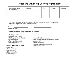 Pressure Cleaning Agreement︱ Power Washing Contract ︱ 12 Pages Contract ...