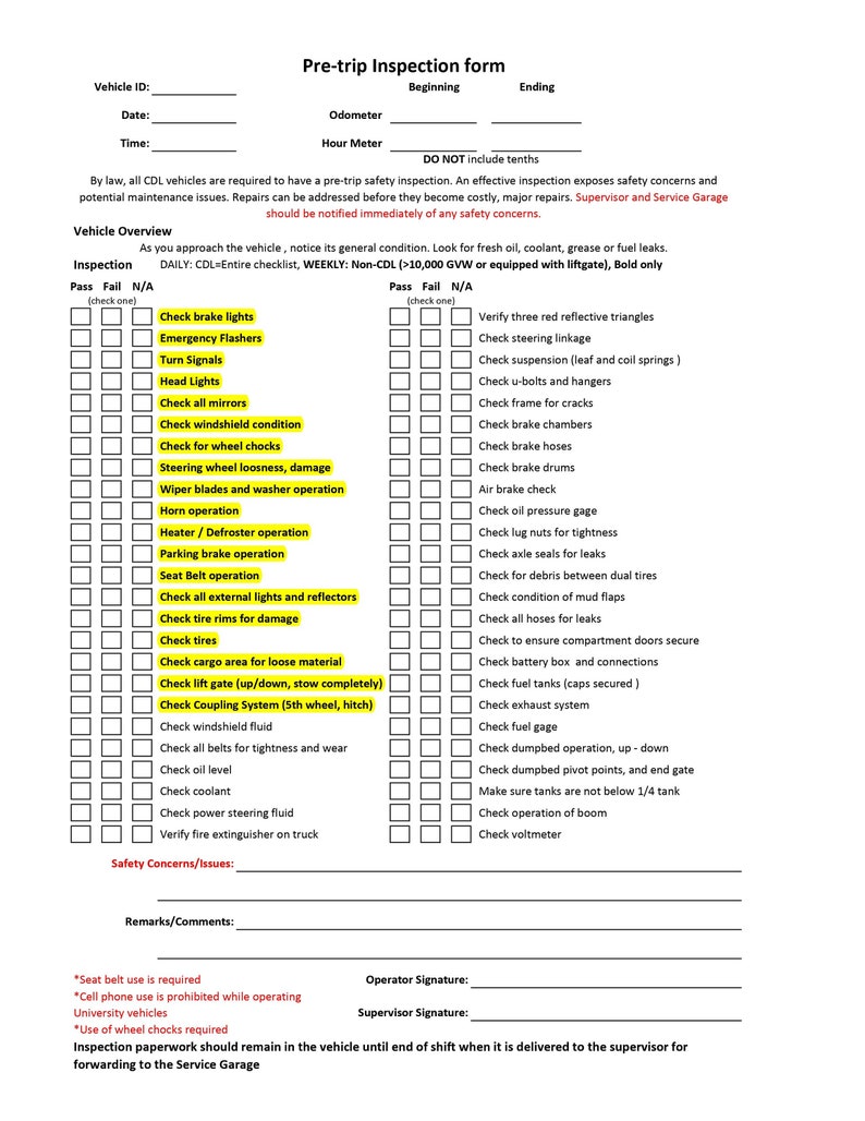 Visual Vehicle Inspection Report - Vehicle Inspection Worksheet ...