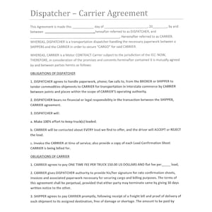 Freight Dispatch Carrier Contract - Freight Dispatcher Contract ...