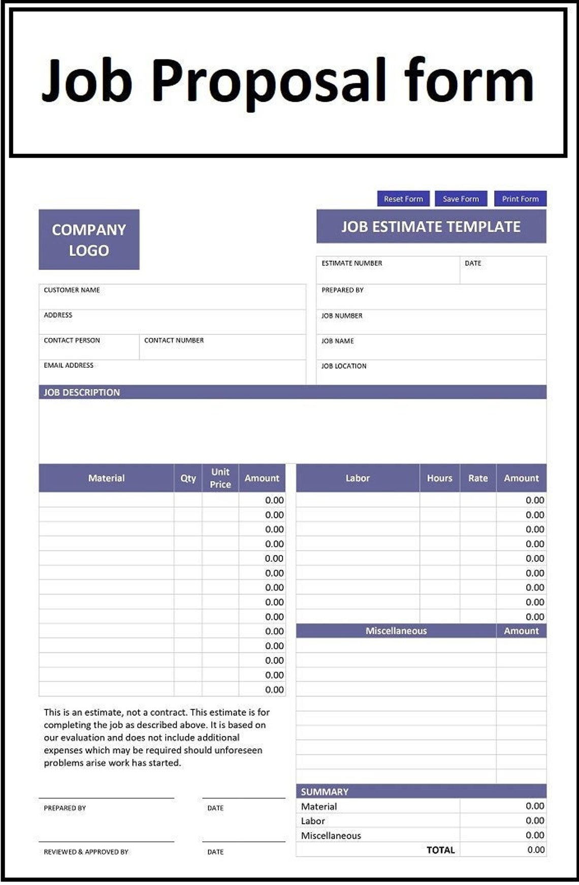 Job Proposal & Contract Form - Job Proposal Form - Job Estimation ...