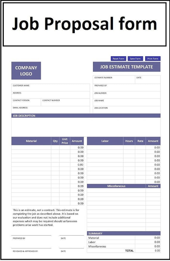 Job Proposal & Contract Form Job Proposal Form Job - Etsy