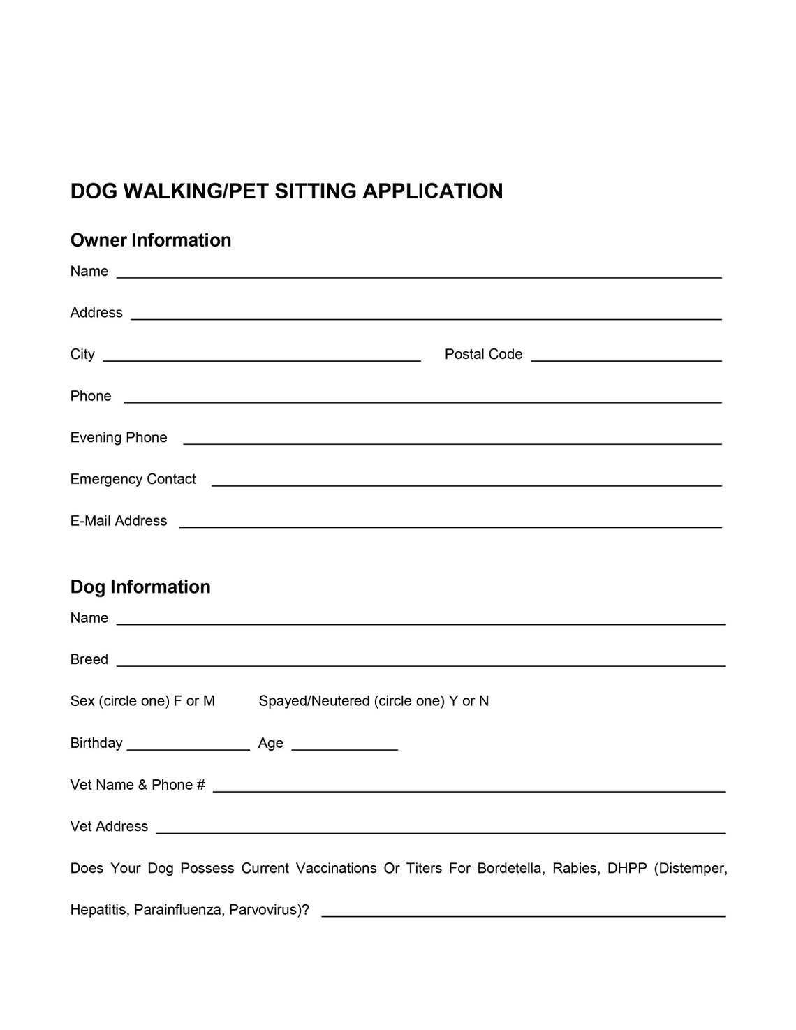 Pet Sitting Waiver Form - Pet Sitting Release Form - Dog Walking and ...