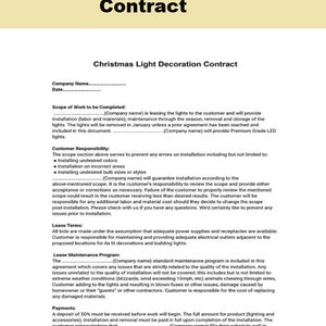 Christmas Light Decoration Contract / Agreement - Christmas Light ...