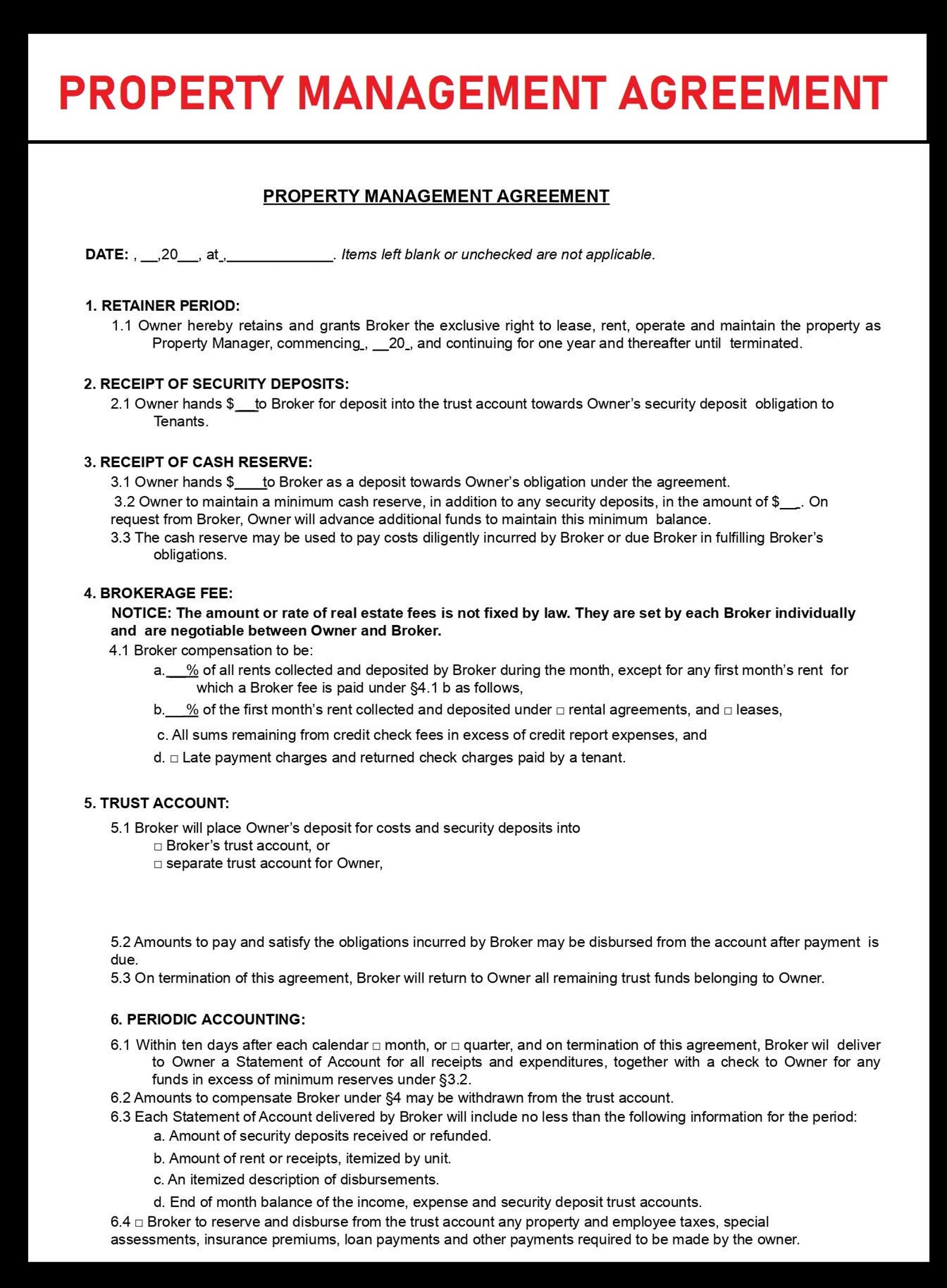 Property Management Agreement - Residential or Commercial Property ...