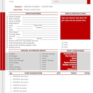 Roofing Proposal Template - Roofing Estimation Form - Roofing Job ...