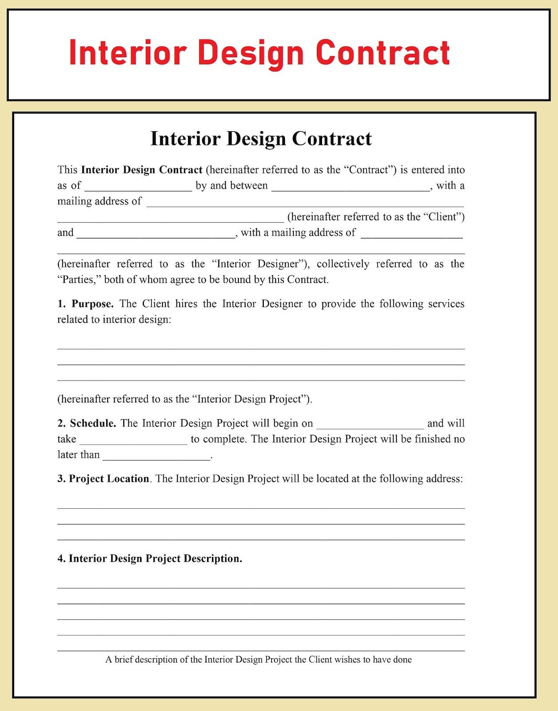 Interior Design Contract Interior Design Agreement Template - Etsy