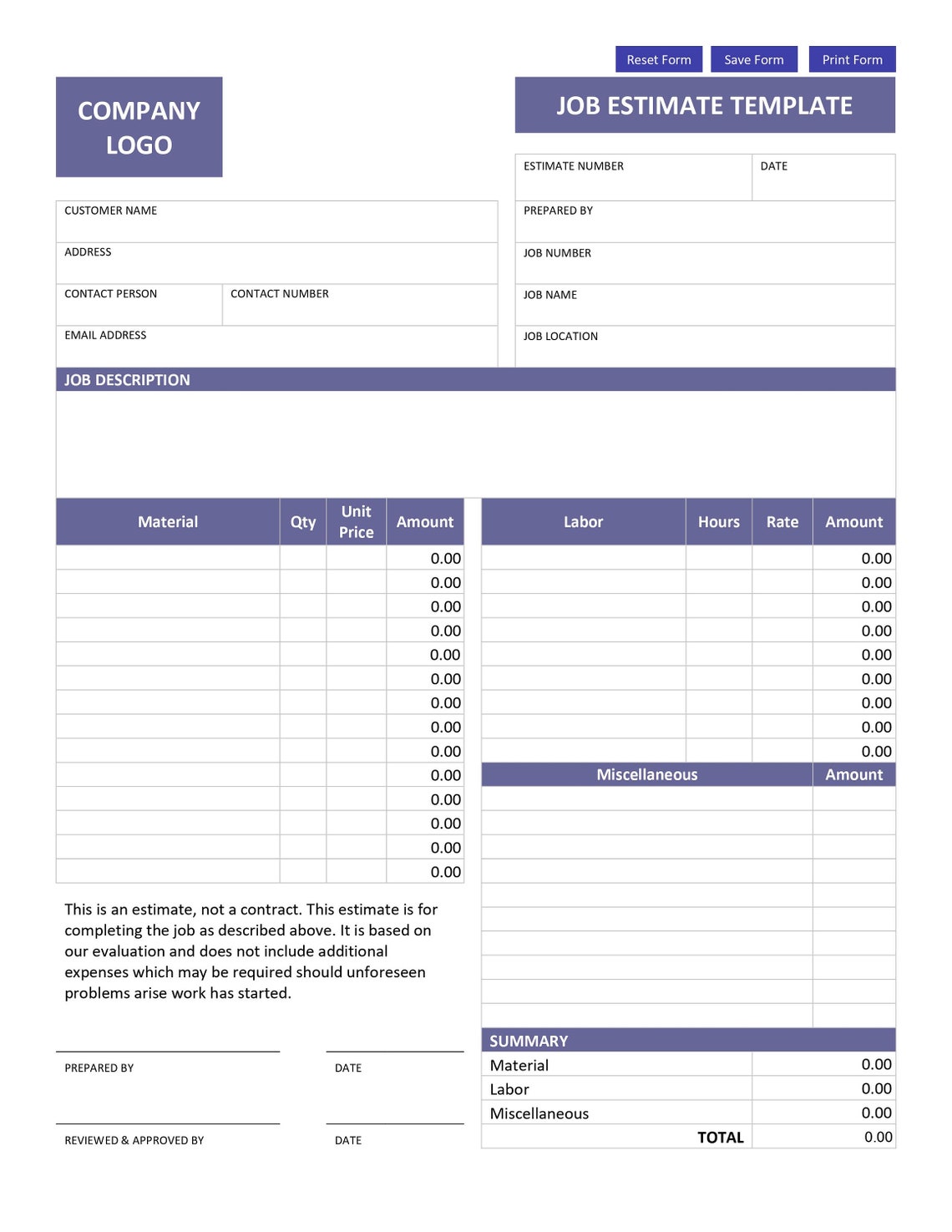 Job Proposal & Contract Form - Job Proposal Form - Job Estimation ...
