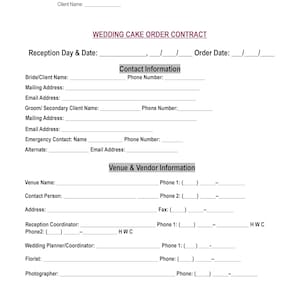 Wedding Cake Contract Template, Editable Bakery Client Agreement ...