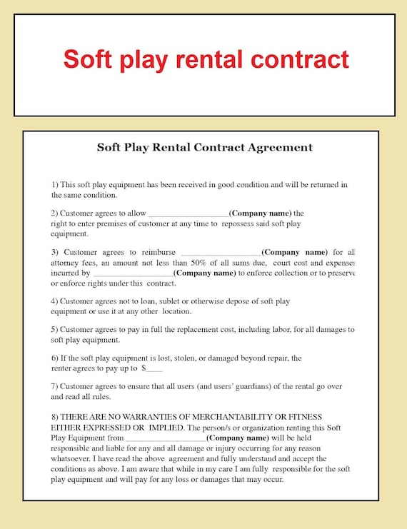 Soft Play Rental Contract Agreement Editable Word and PDF - Etsy UK