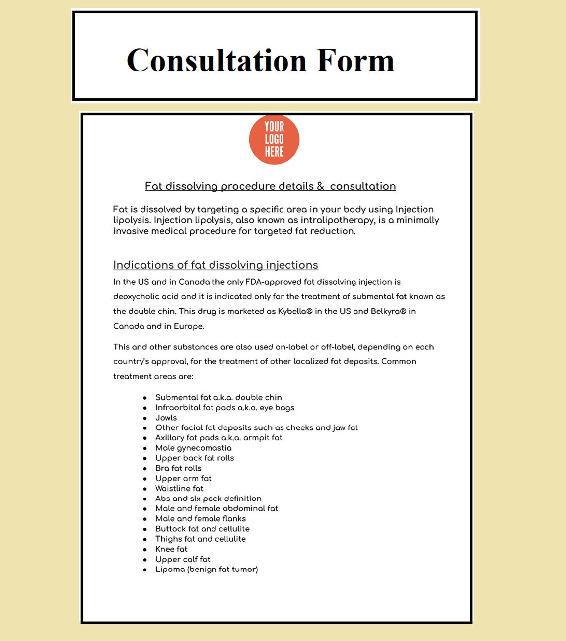 Fat Dissolving Consent and Consultation Forms Lipodissolve - Etsy UK