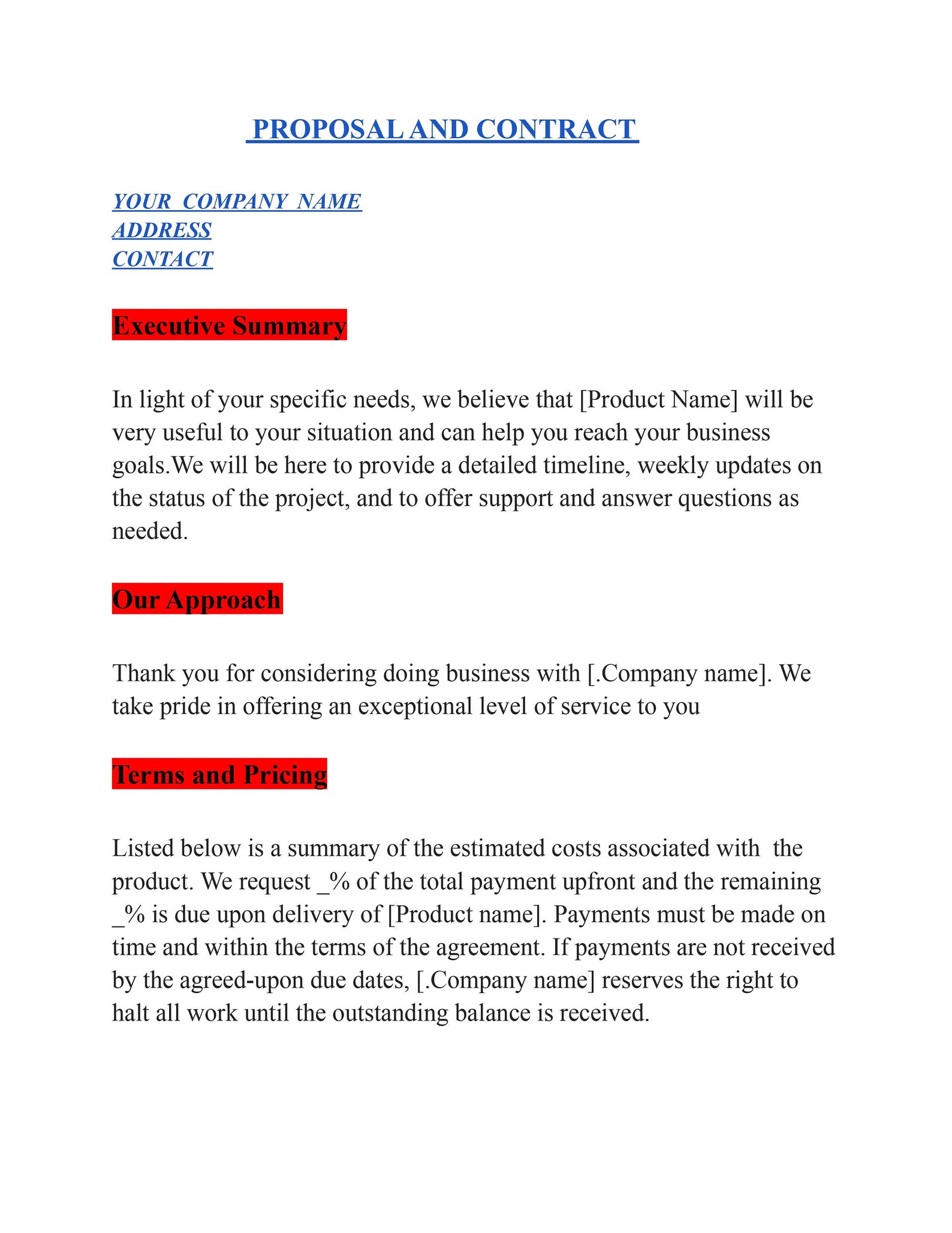 Contract Template / Printable Proposal & Contract Form / Business Form ...