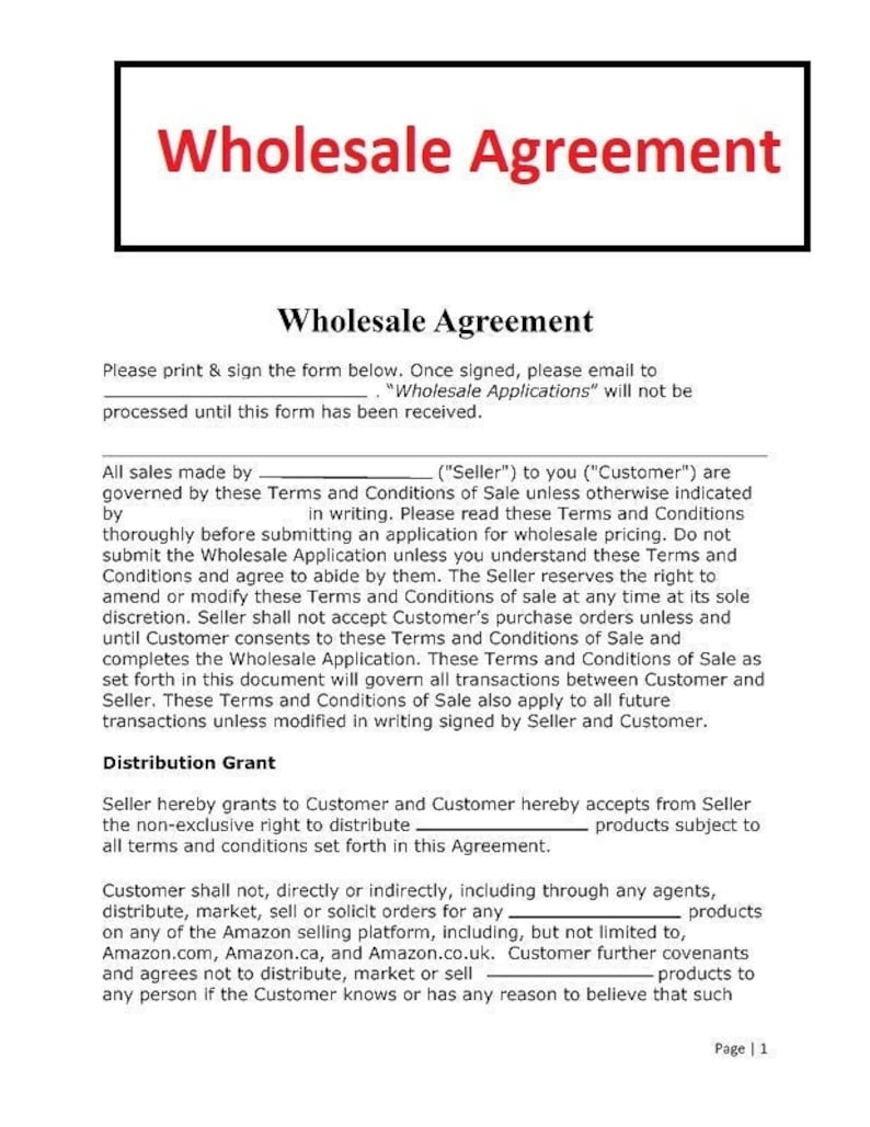 Wholesale Agreement - Wholesale Template - PDF File - Instant Download ...