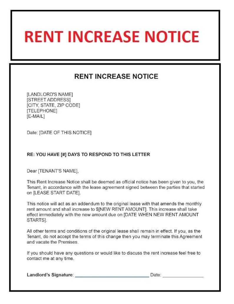 Rental Increase Notice Rent Increase Form Editable Word | Etsy