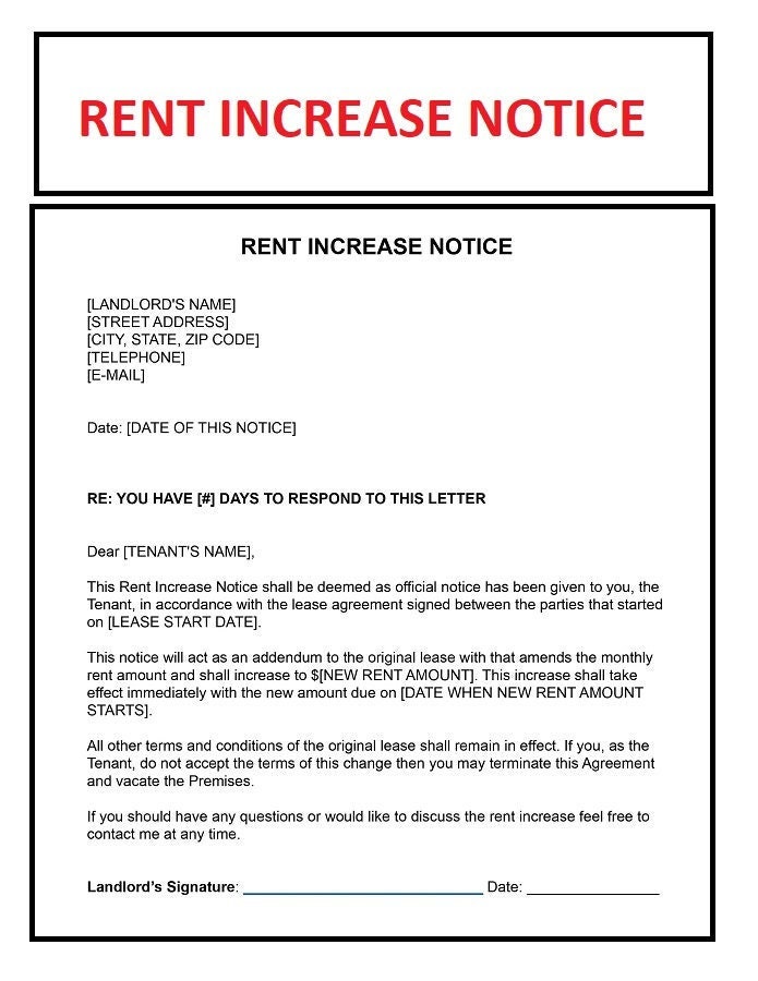 Rental Increase Notice Rent Increase Form Editable Word | Etsy UK