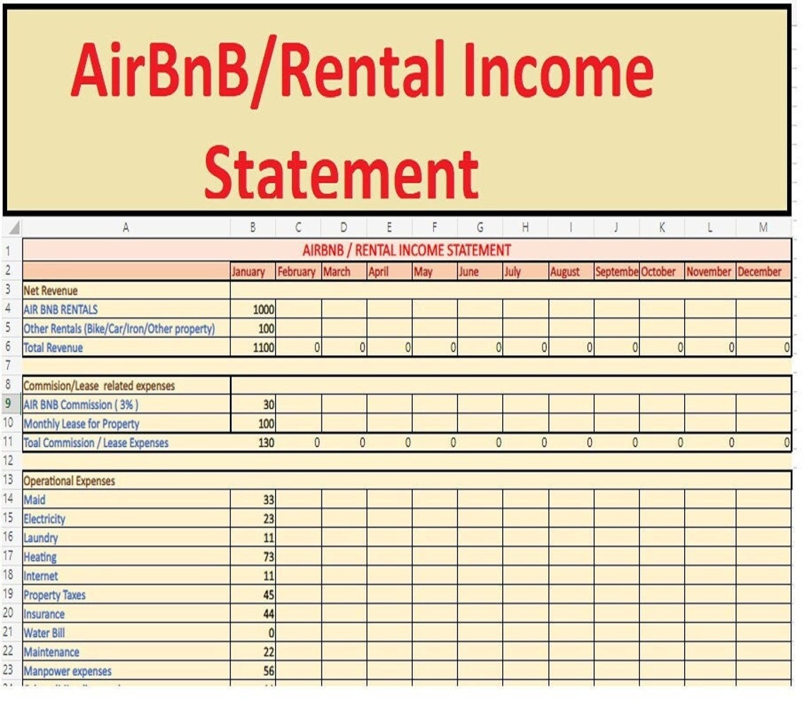 Airbnb and Rental Income Statement Tracker - Rental Property Income and ...
