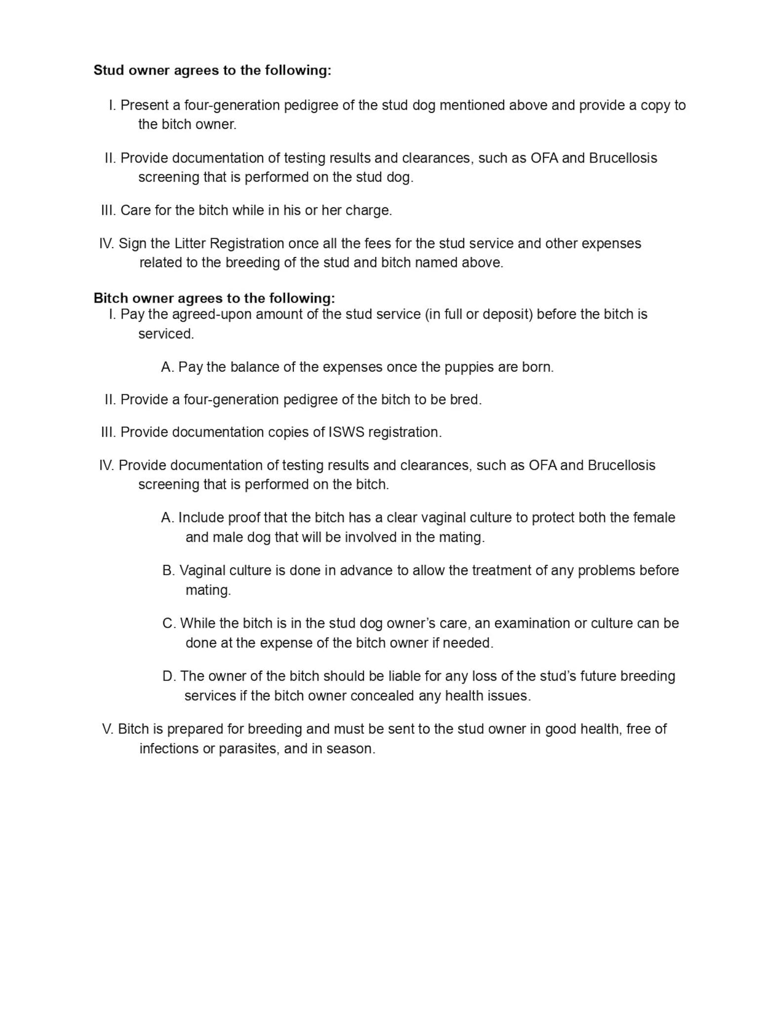 Dog Breeding Contract Dog Stud Contract Editable Files - Etsy