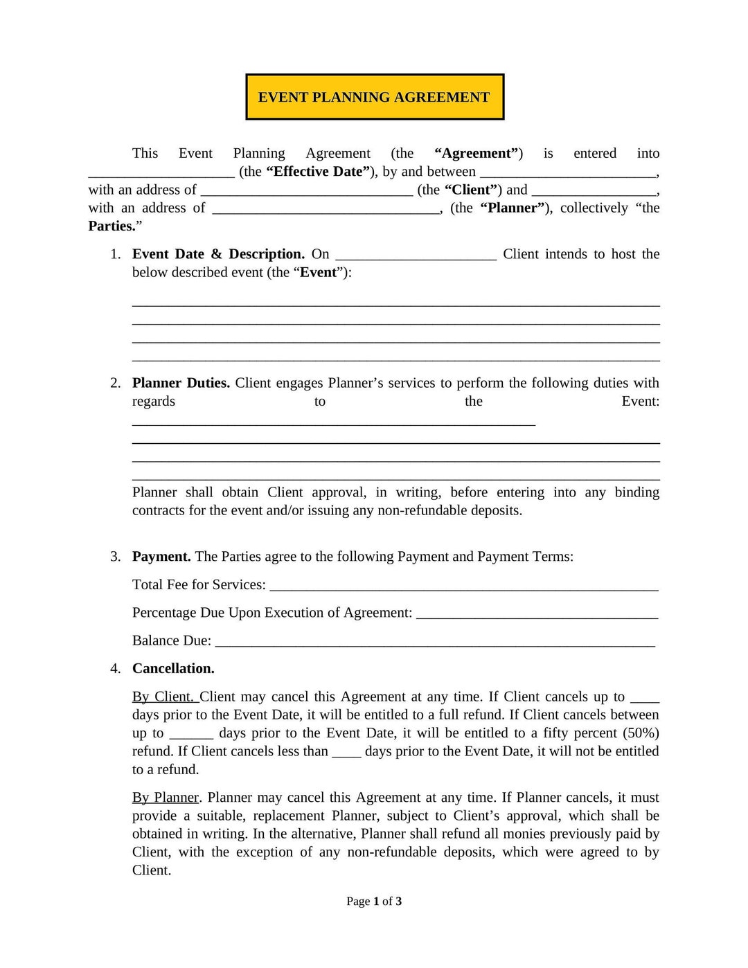 Editable Event Planner Contract Template Event Planner Agreement
