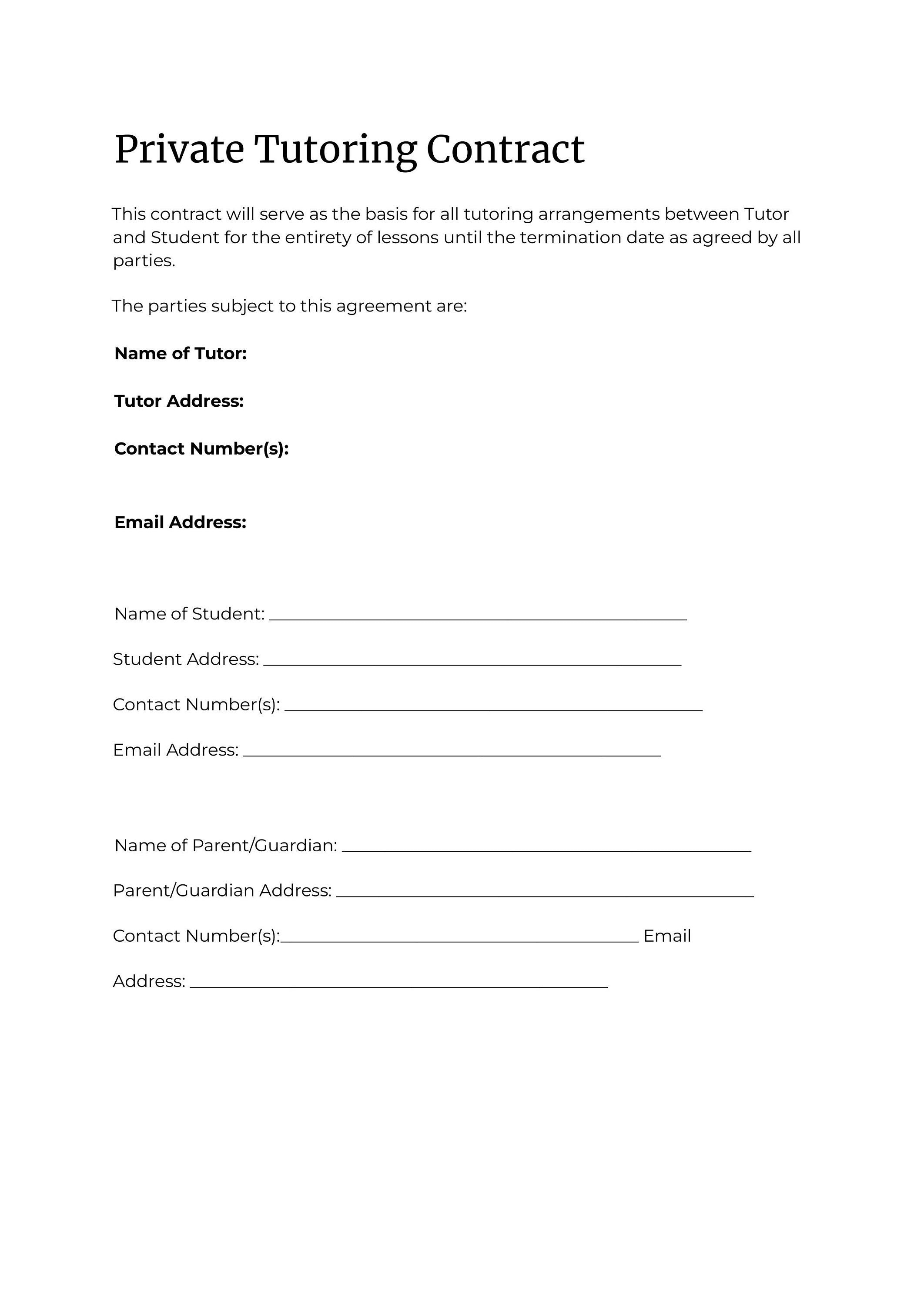 Tutor Contract Tutoring Contract Template Tutoring - Etsy UK