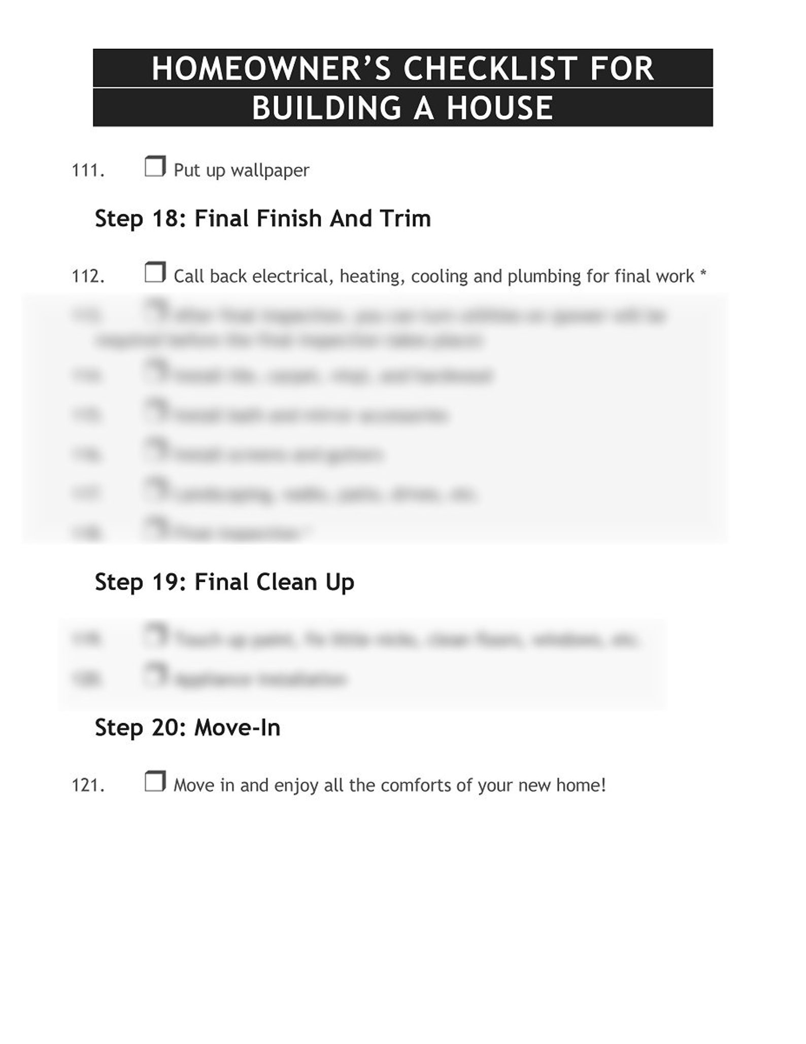 All-in-one New Home Construction Checklist - Building Planner and ...
