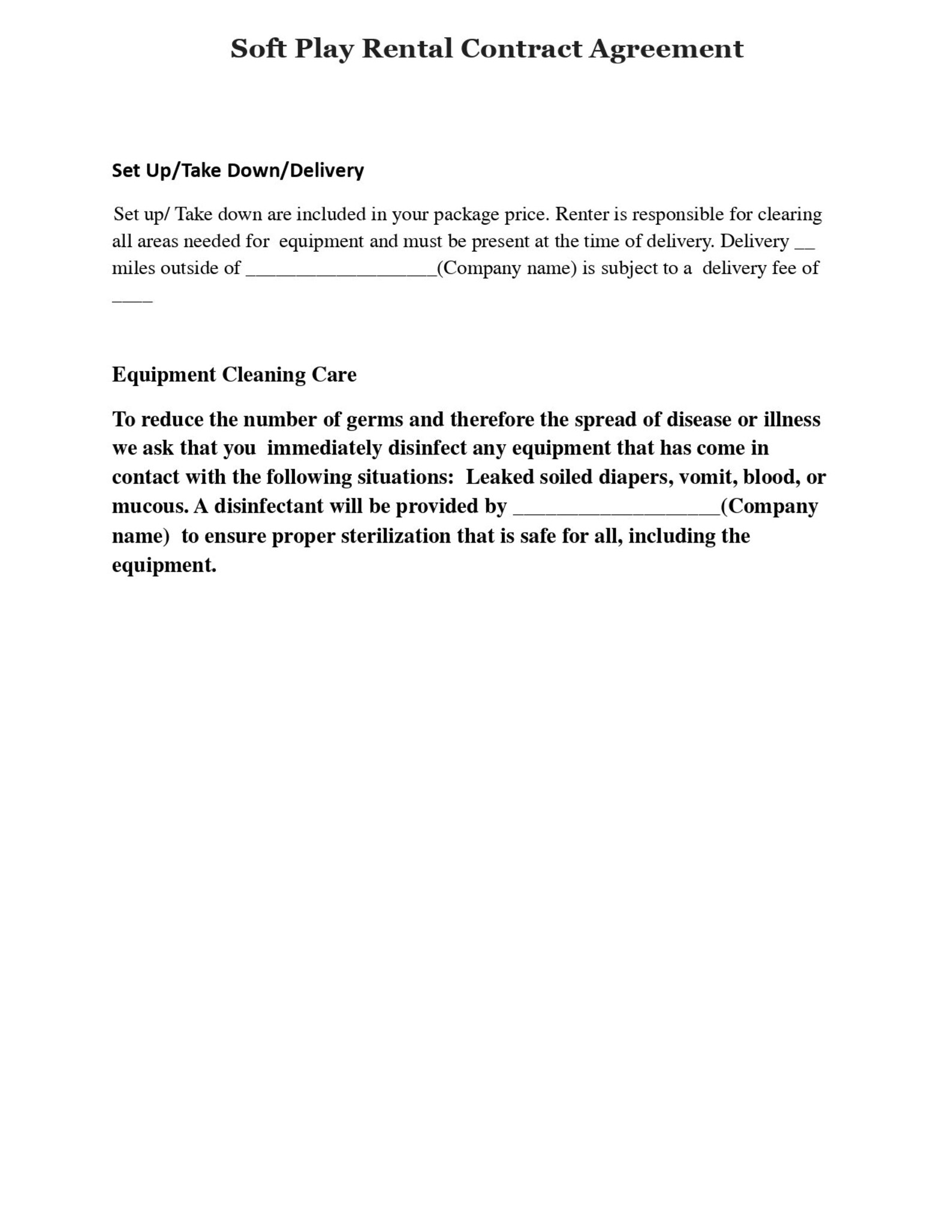 Soft Play Rental Contract Agreement - Editable Word and PDF Files - 6 ...