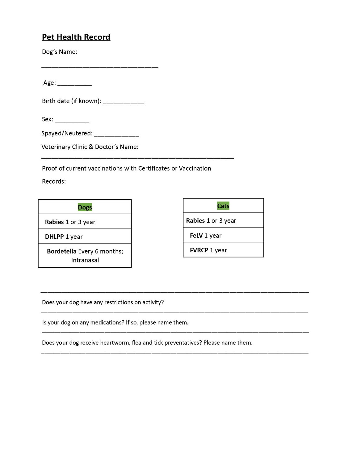 Dog Care Registration Form - Pet Boarding Forms - Dog Sitters and ...