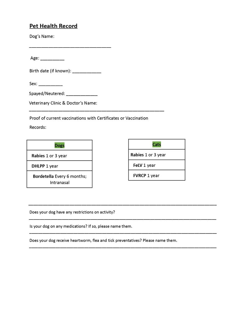 Dog Care Registration Form - Pet Boarding Forms - Dog Sitters and ...