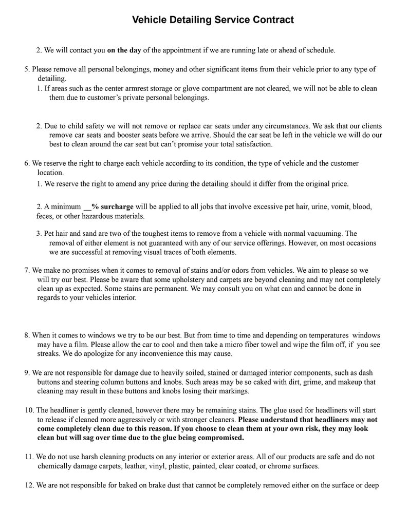 Vehicle Detailing Services Agreement - Vehicle Washing and Detailing ...