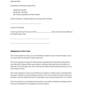 Tutor Contract - Tutoring Contract Template - Tutoring Contract Form ...