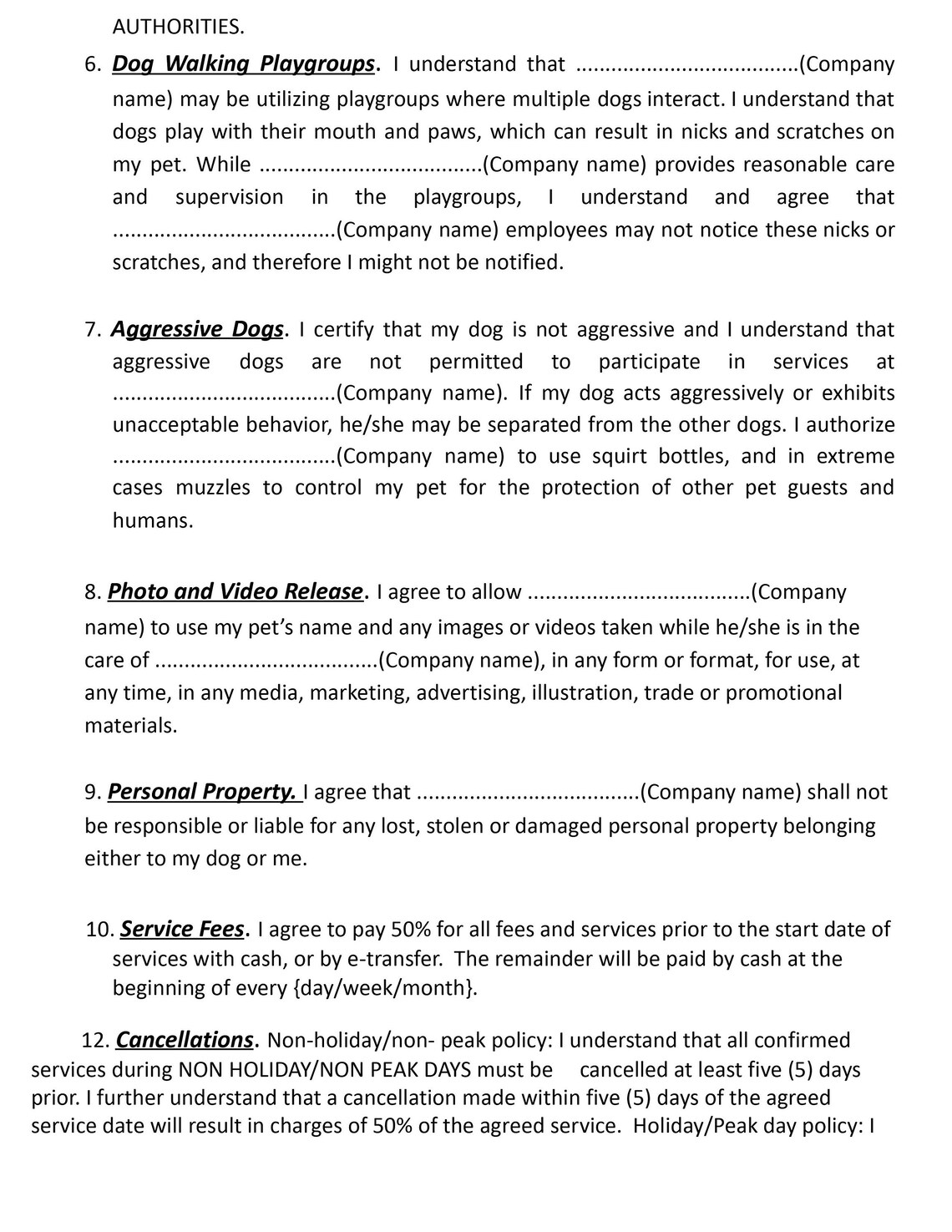 Dog Walking Registration Form With Service Agreement Pet | Etsy