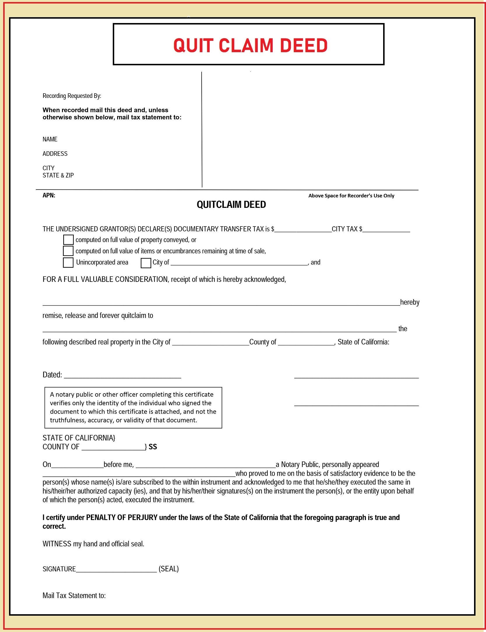 Quit Claim Deed Quit Claim Deed Form Property Transfer Etsy