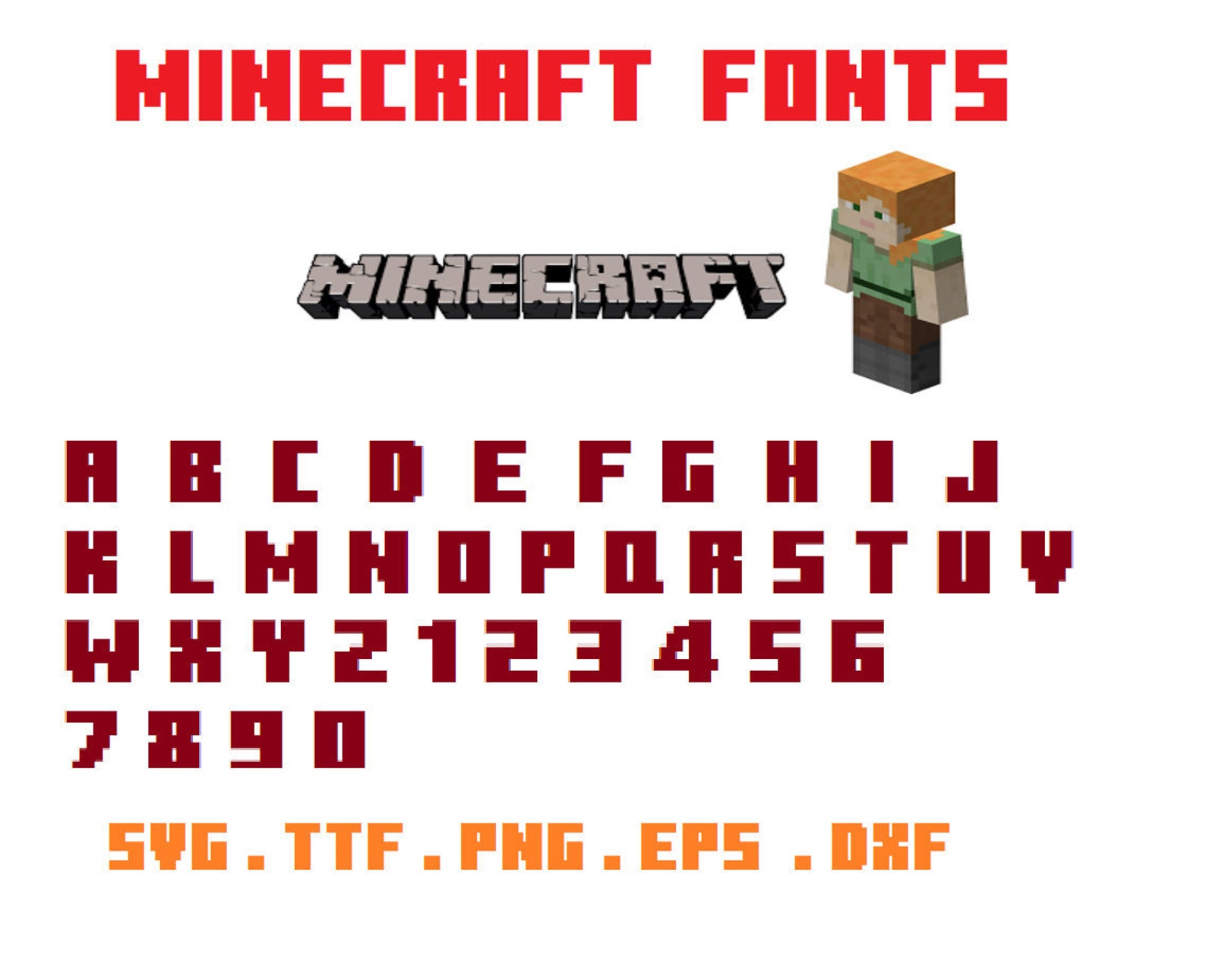 Minecraft game themed fonts All letters and alphabets in | Etsy