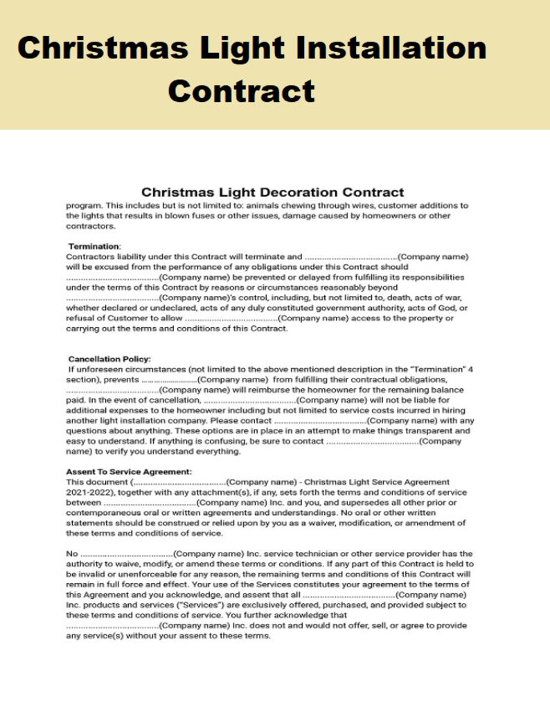 Christmas Light Decoration Contract / Agreement - Christmas Light ...