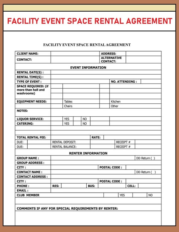 Facility Event Space Rental Agreement Venue Rental Contract Etsy Facility Event Space Rental Agreement Venue Rental Contract Etsy
