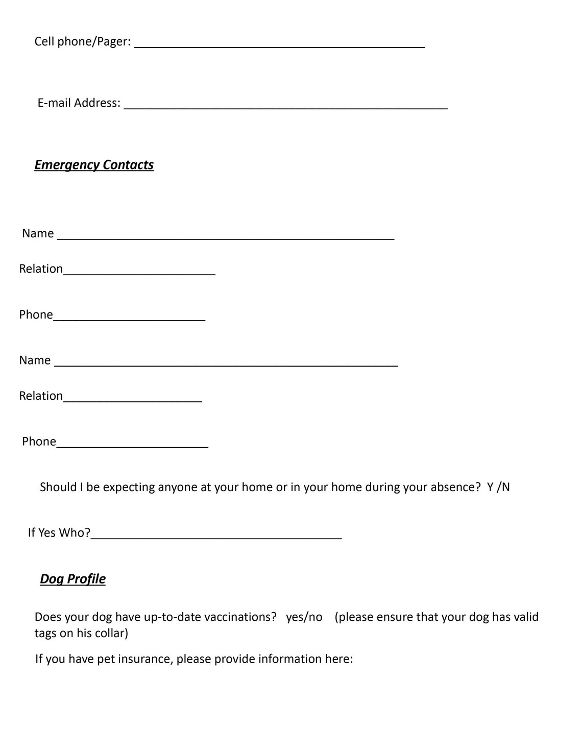 Dog Walking Registration Form With Service Agreement Pet | Etsy