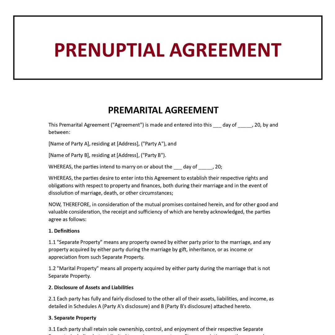 Prenuptial Agreement - Prenup Agreement - Prenup Form - Pre Marriage ...