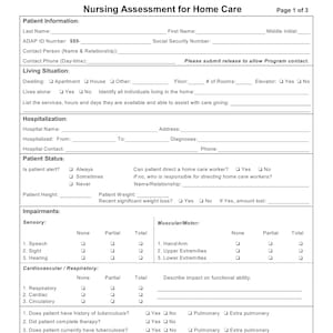 Homecare Agreement Contract Form - Home Health Care Evaluation Form - Etsy