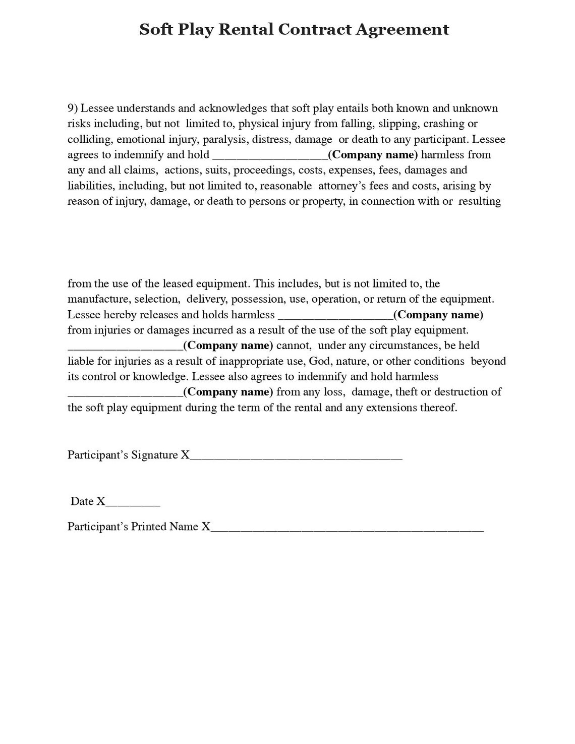 Soft Play Rental Contract Agreement - Editable Word and PDF Files - 6 ...