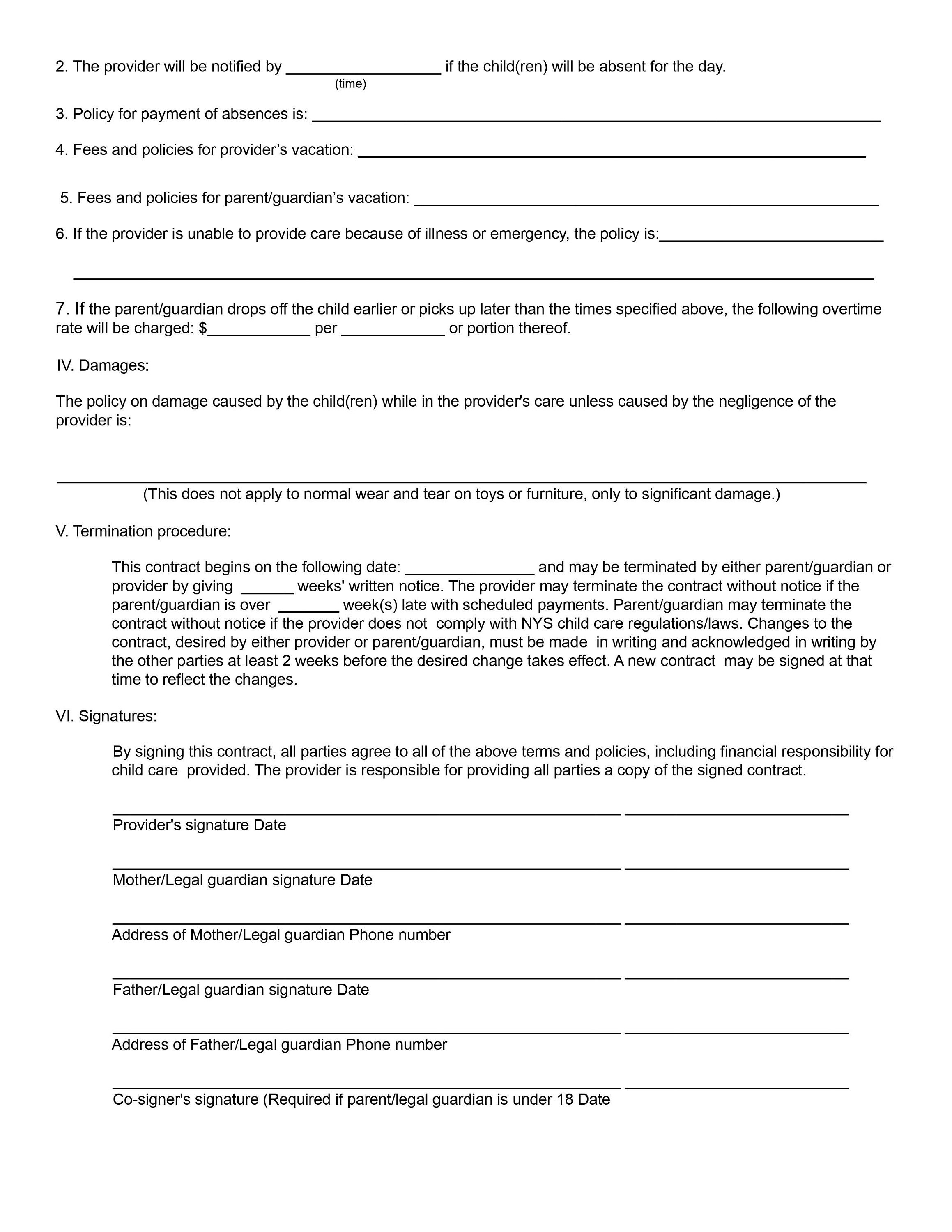 Daycare Contract - Daycare Childcare Service Agreement in PDF File ...