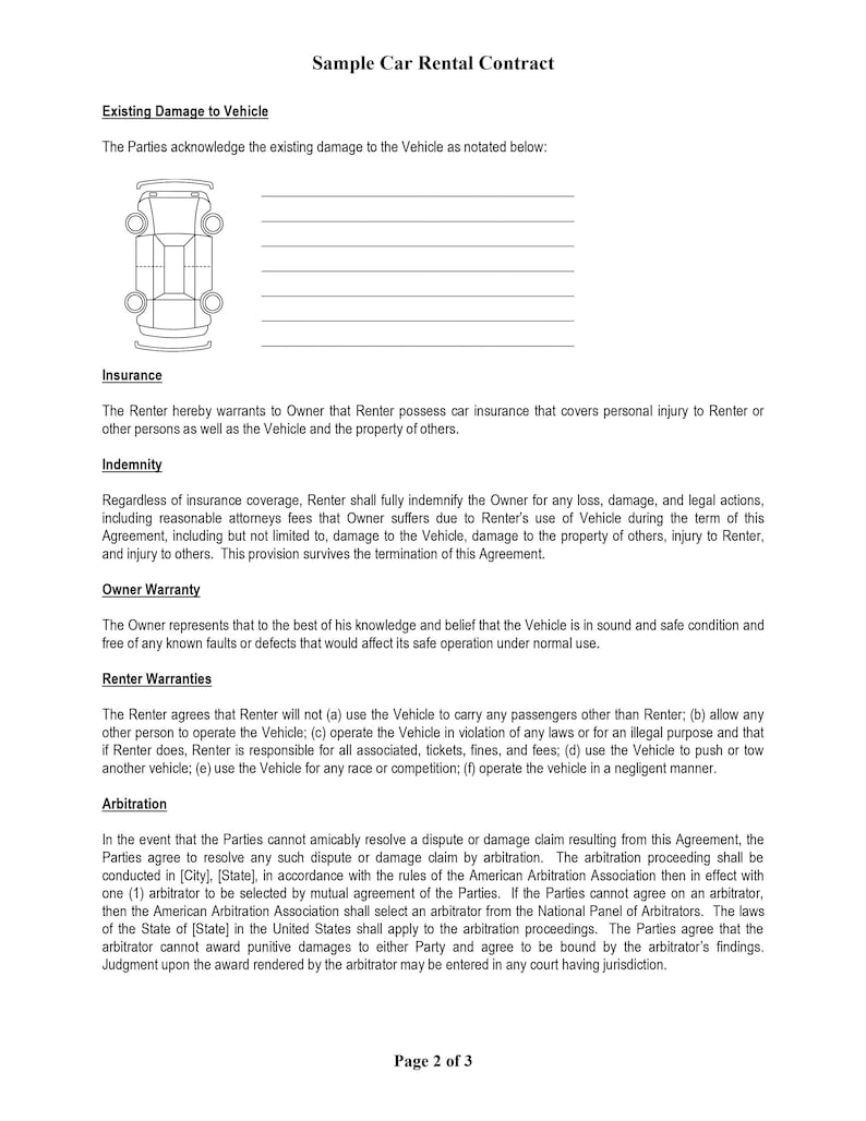 Car Rental Agreement - Vehicle Rental Agreement - Car Rentals Contract ...