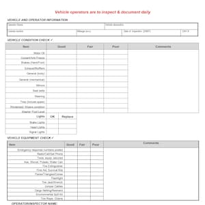 Visual Vehicle Inspection Report - Vehicle Inspection Worksheet ...