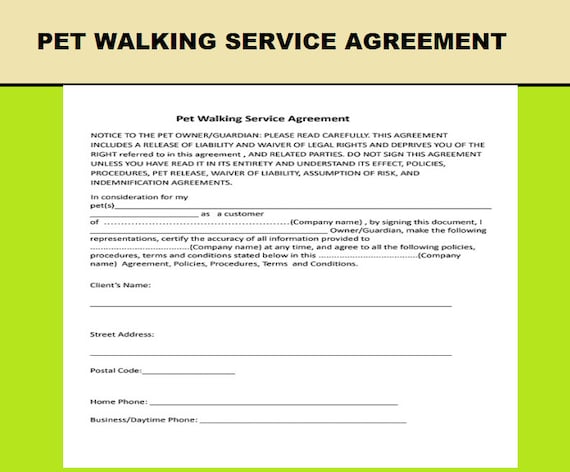 Dog Walking Registration Form With Service Agreement Pet | Etsy