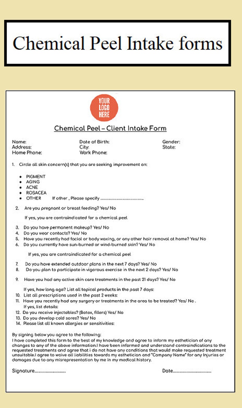 Chemical Peels Templates, Consent Forms, Intake Forms, Post Peel ...